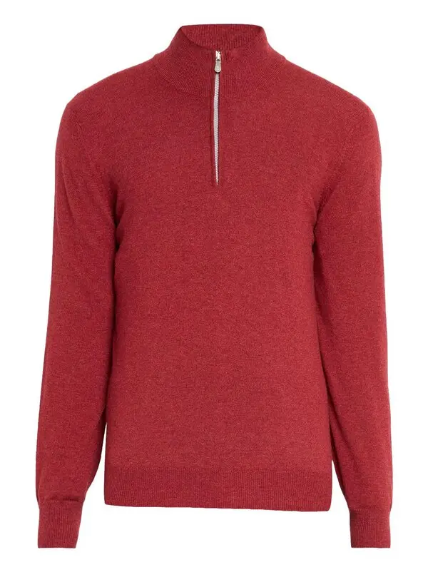 Brunello Cucinelli Cashmere Quarter-zip Sweater - Bright Red