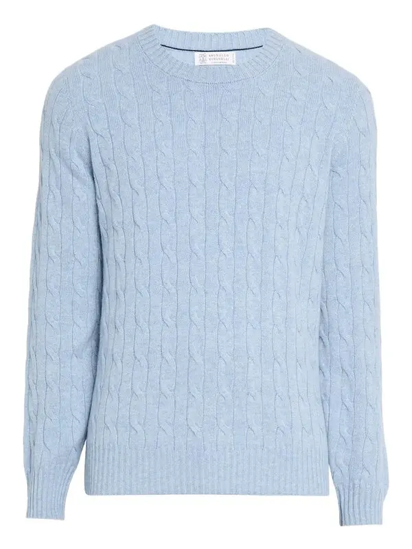 Brunello Cucinelli Cashmere Cable Knit Crewneck Sweater - Cloud