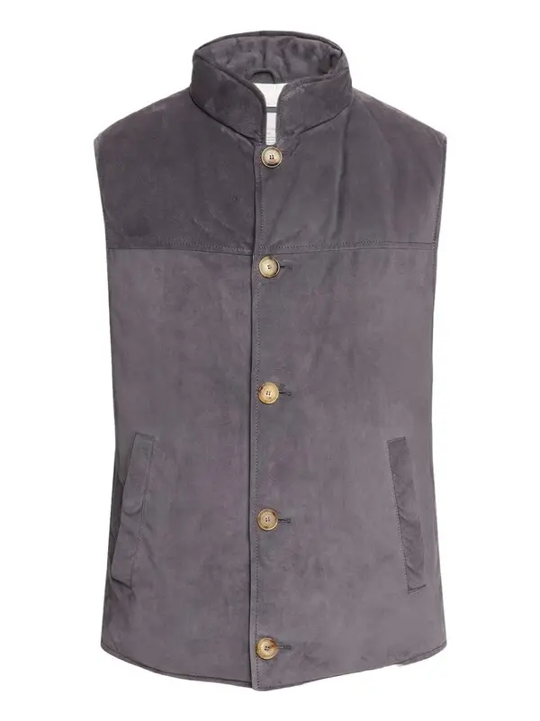 Brunello Cucinelli Button-front Suede Vest - Slate