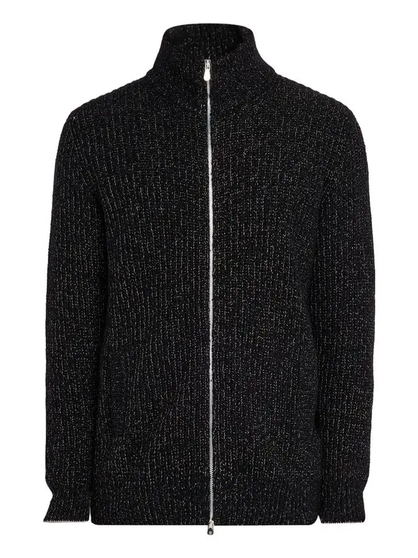Brunello Cucinelli Wool, Silk, And Cashmere Full-zip Sweater - Black And Bark