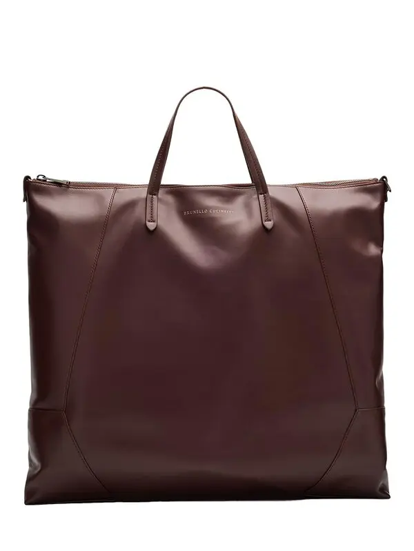 Brunello Cucinelli Large Leather Shopper Tote Bag - Burgundy