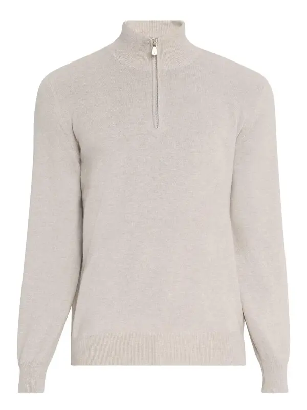 Brunello Cucinelli Cashmere Half-zip Pullover Sweater - Beige