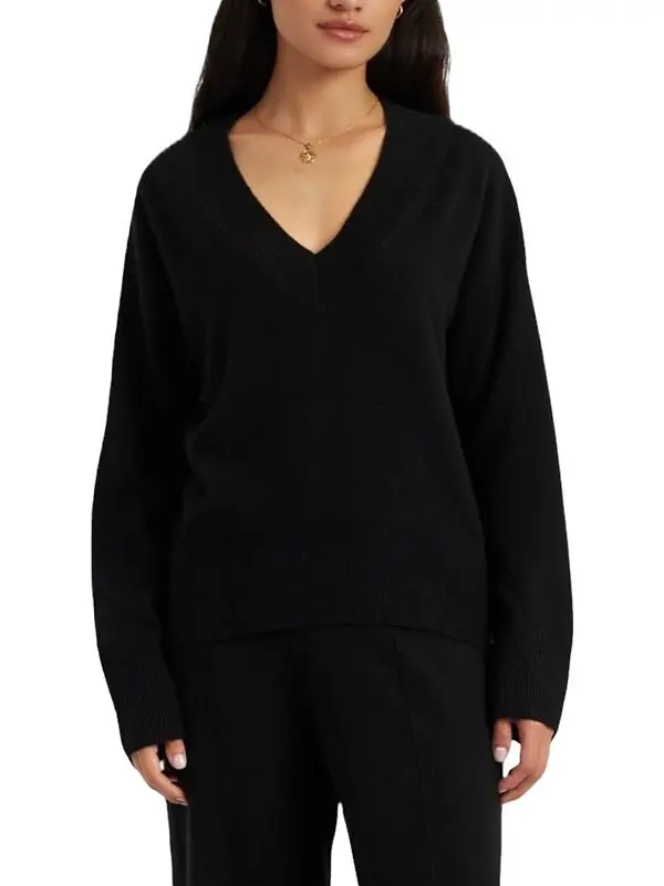 Chinti & Parker V-neck Slouchy Lightweight Sweater - Black
