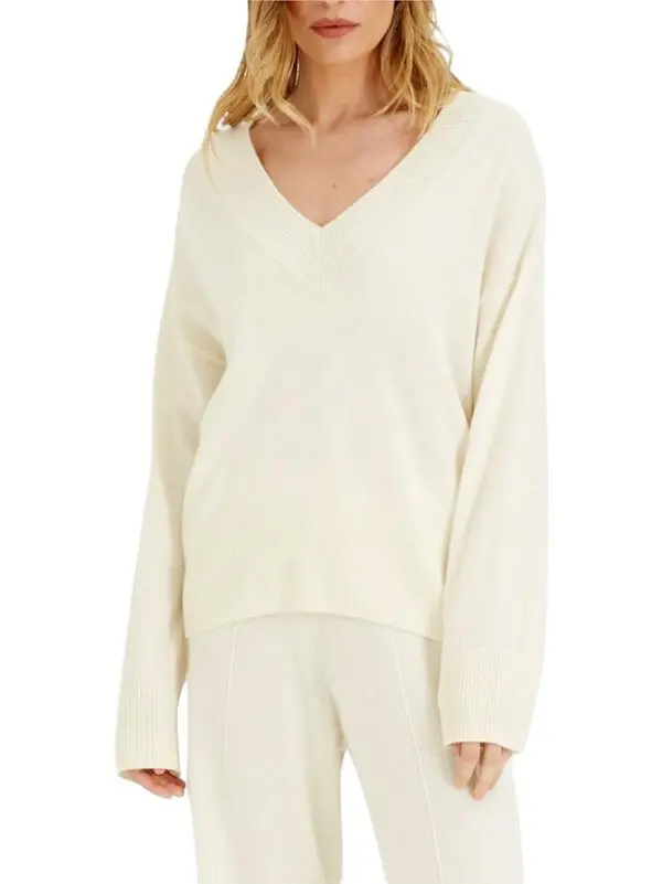 Chinti & Parker V-neck Slouchy Lightweight Sweater - Cream