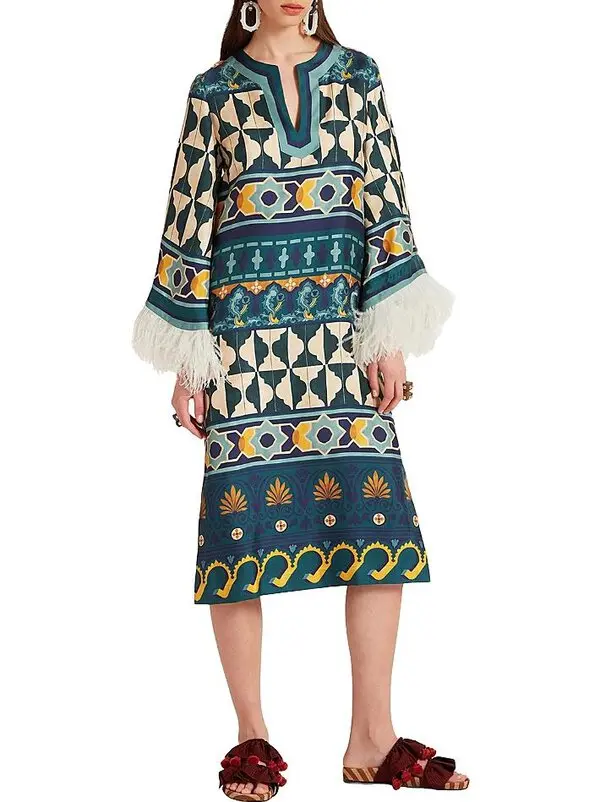 La DoubleJ Kaftan With Feather Trim - Casareale Emerald