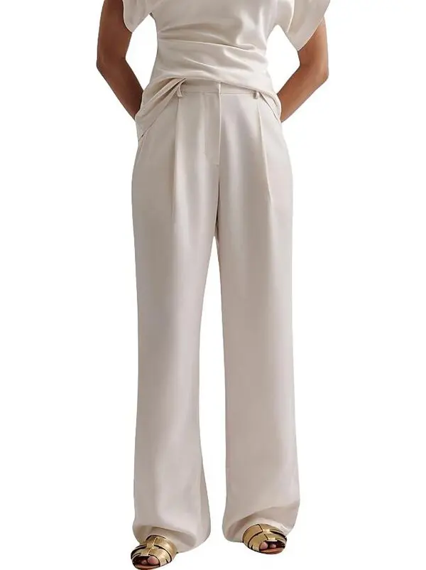 MALINA Sarah Elastic Waist Satin Pants - Vanilla