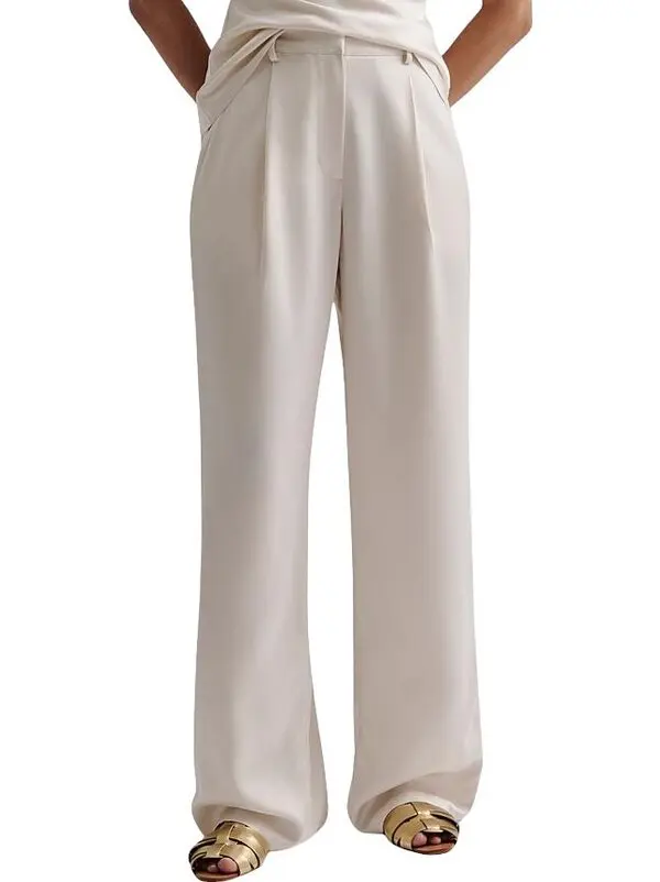 MALINA Sarah Elastic Waist Satin Pants - Vanilla