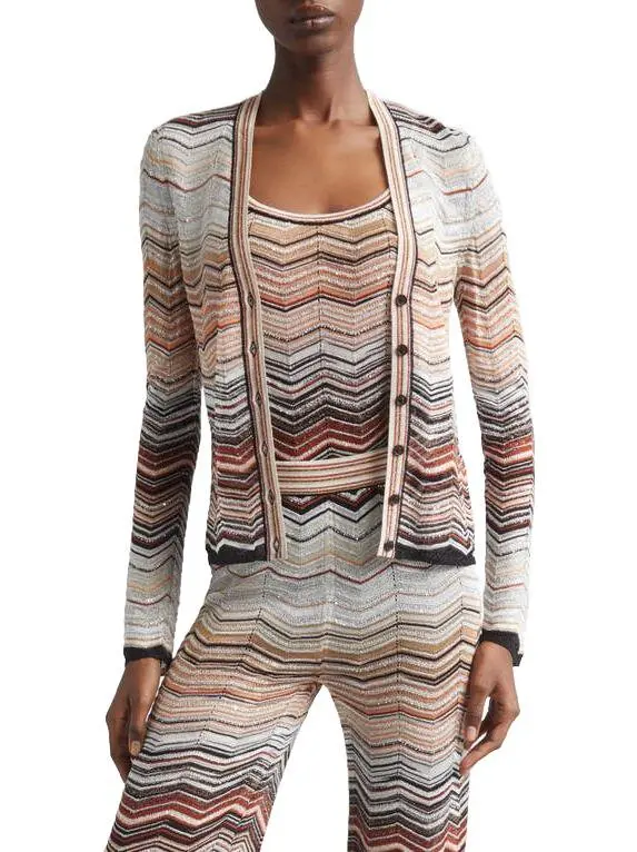 Missoni Zigzag Lamé Cardigan - Red And Beige Tones