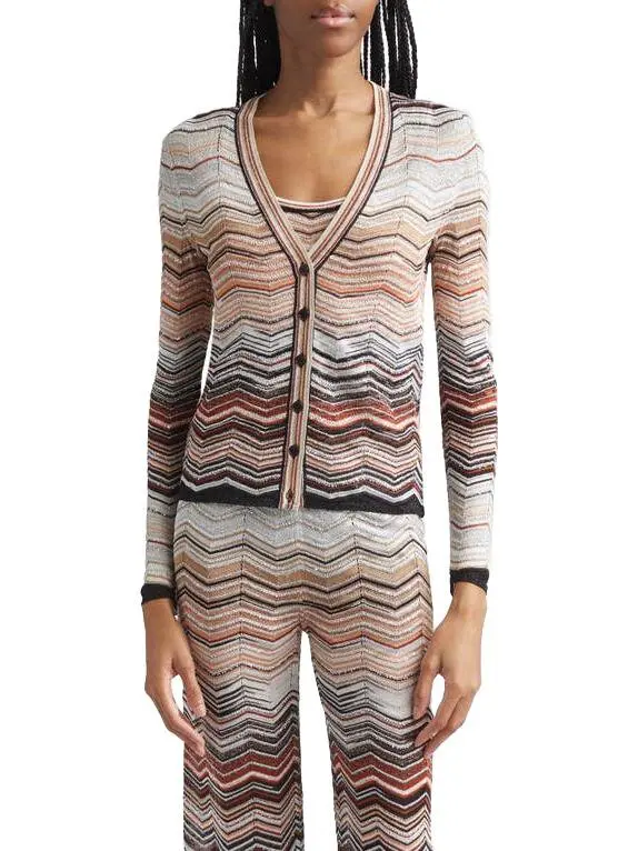 Missoni Zigzag Lamé Cardigan - Red And Beige Tones