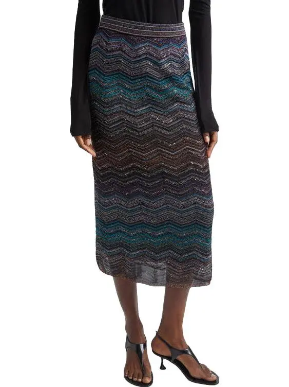Missoni Zigzag Lamé Midi Skirt - Dark Blue Tones