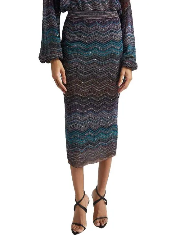 Missoni Zigzag Lamé Midi Skirt - Dark Blue Tones