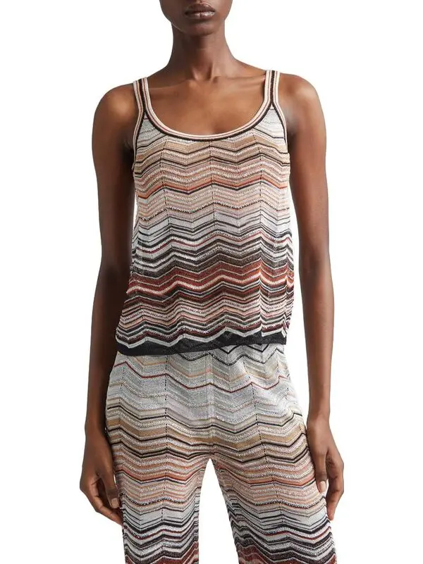 Missoni Zigzag Lamé Tank - Red And Beige Tones