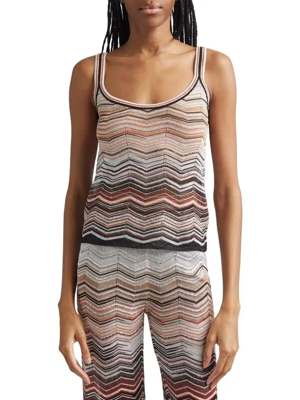Missoni Zigzag Lamé Tank - Red And Beige Tones
