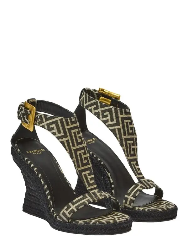 Balmain Anthem Monogram Jacquard Wedge Espadrilles - Black