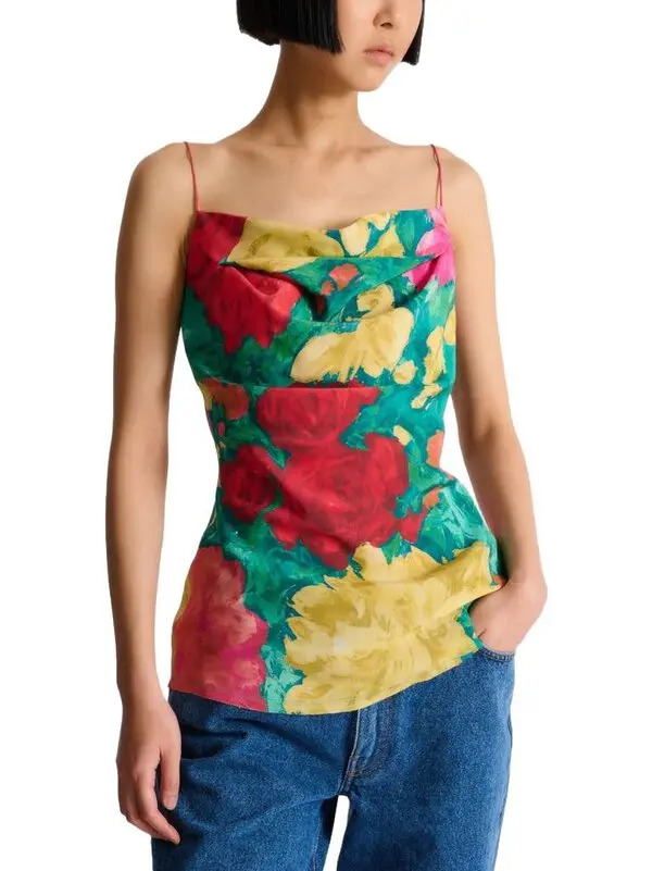 Balmain Printed Crepe De Chine Top With Thin Straps - Multicolor
