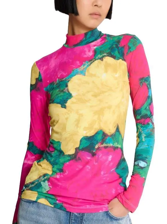 Balmain Printed High-neck Second-skin Top - Multicolor