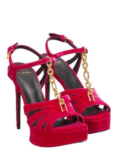 Balmain Patent Lambskin Platform Stiletto Sandals - Pink