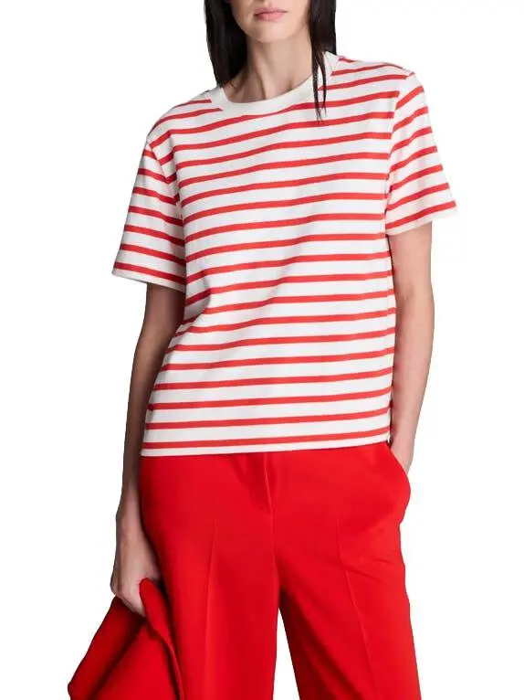 KENNETH COLE Striped Boxy T-shirt - Lava Red/pure White