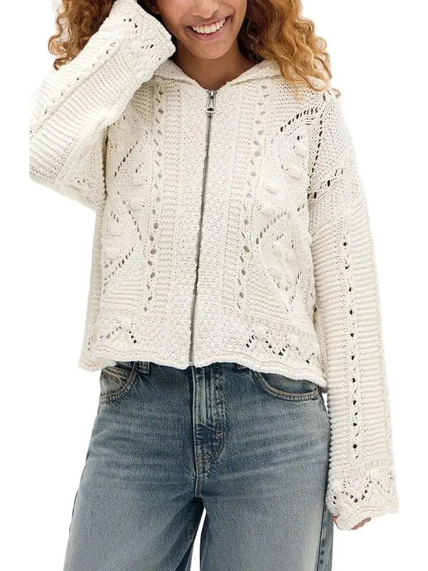 BDG URBAN OUTFITTERS Crochet Zip-front Hoodie - Cream