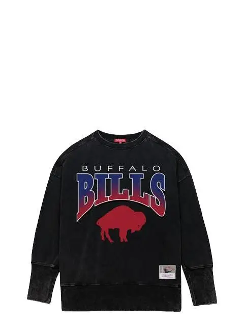 Mitchell & Ness Buffalo Bills Delineate Mineral Wash Crewneck Sweatshirt - Black