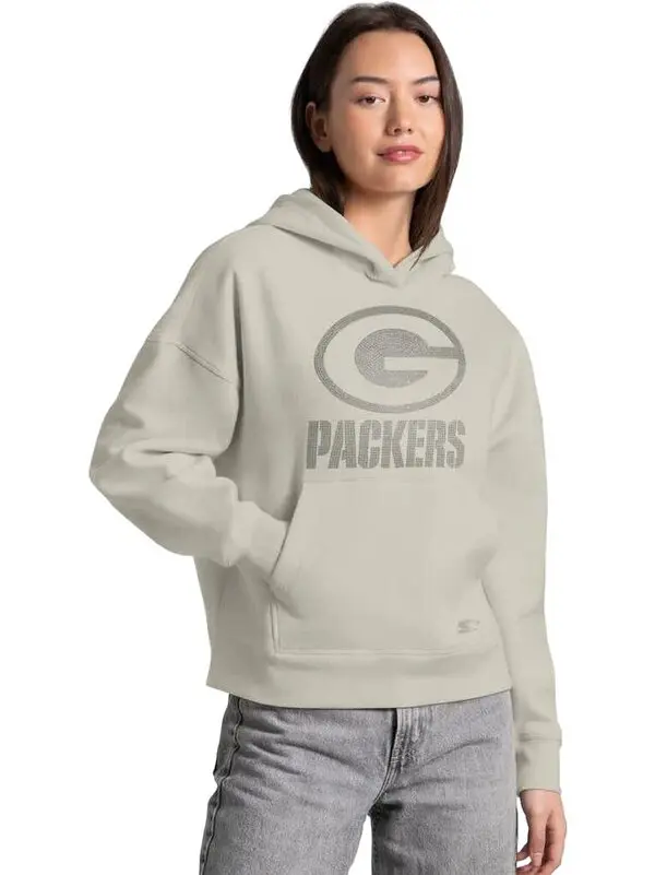STARTER Green Bay Packers Rhinestone Embellished Hoodie - Khaki