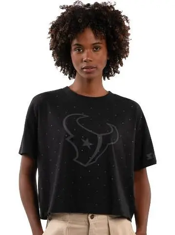 STARTER Houston Texans Rhinestone Boxy Cropped T-shirt - Black