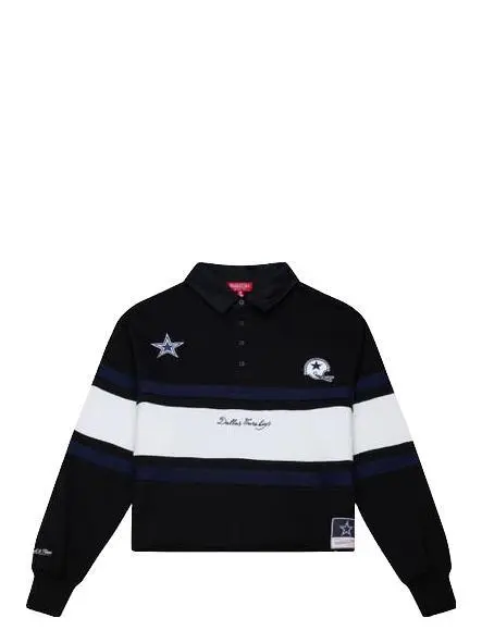 Mitchell & Ness Dallas Cowboys Cropped Long Sleeve Rugby Polo - Black