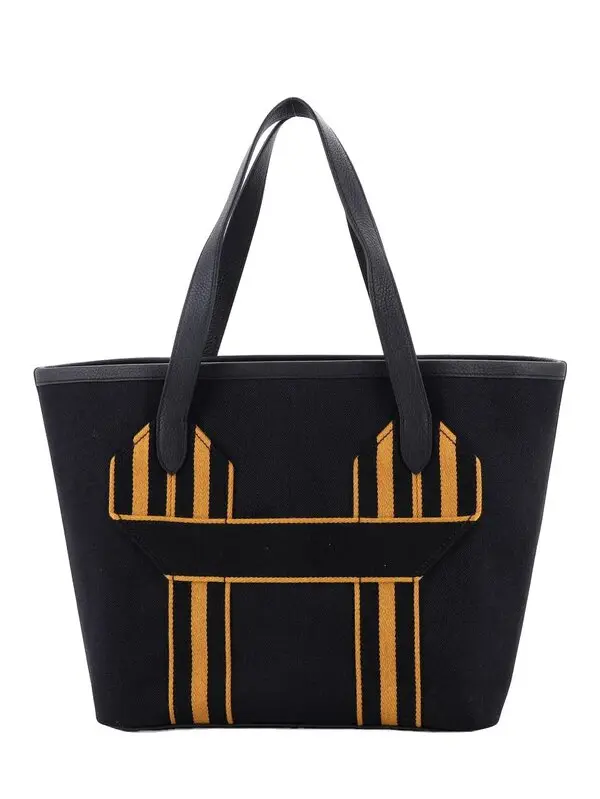 HERMES Pursangle Tote Canvas With Leather - Noir