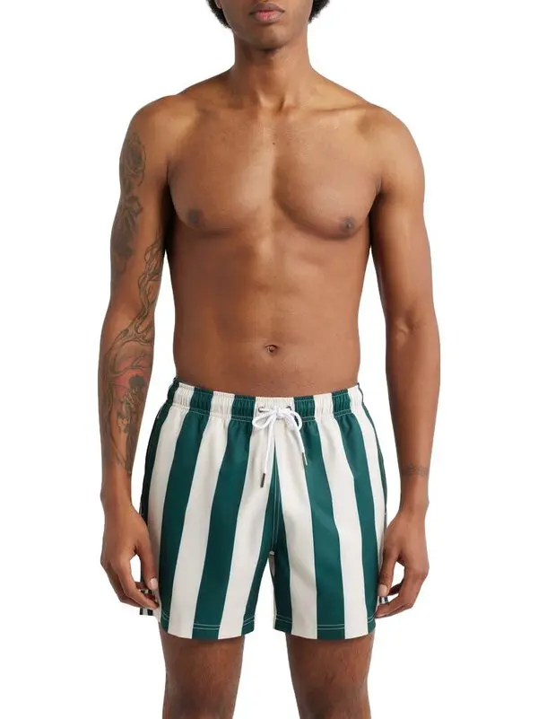 MAVRANS Emerald Heritage Cabana Stripe Swim Trunks - Green