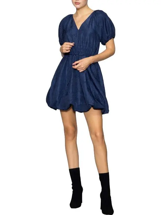 MELLODAY Tie Waist Bubble Hem Minidress - Blue
