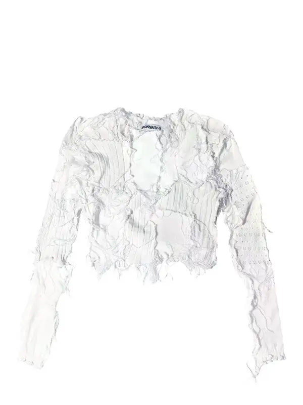 BORBALA Ruffled Crew-neck Top - White
