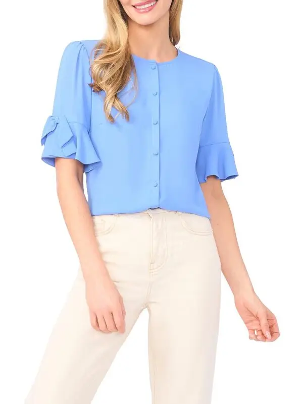 CECE DUPRAZ Bow Sleeve Button-up Top - Bellflower Blue
