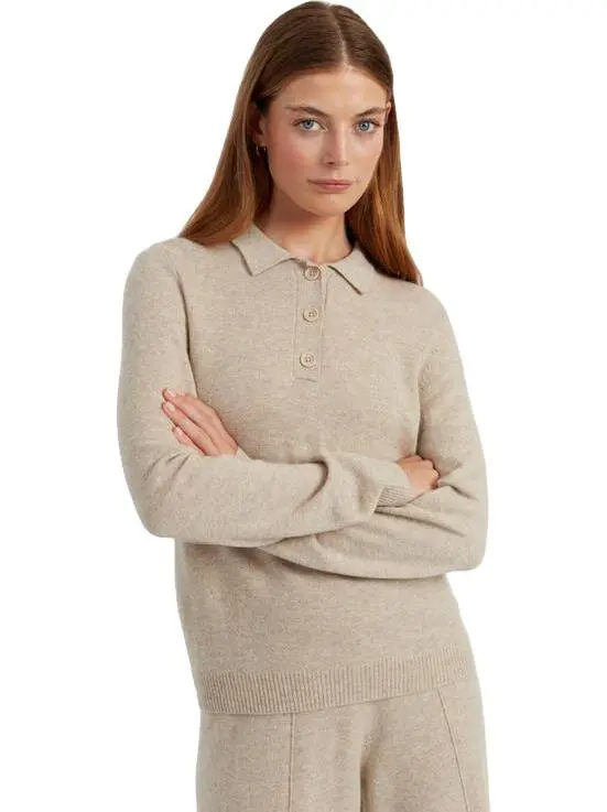 Chinti & Parker Wool Cashmere Polo Sweater - Soft Oat