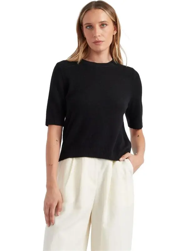 Chinti & Parker Cloud Cashmere Short Sleeve Tee - Black