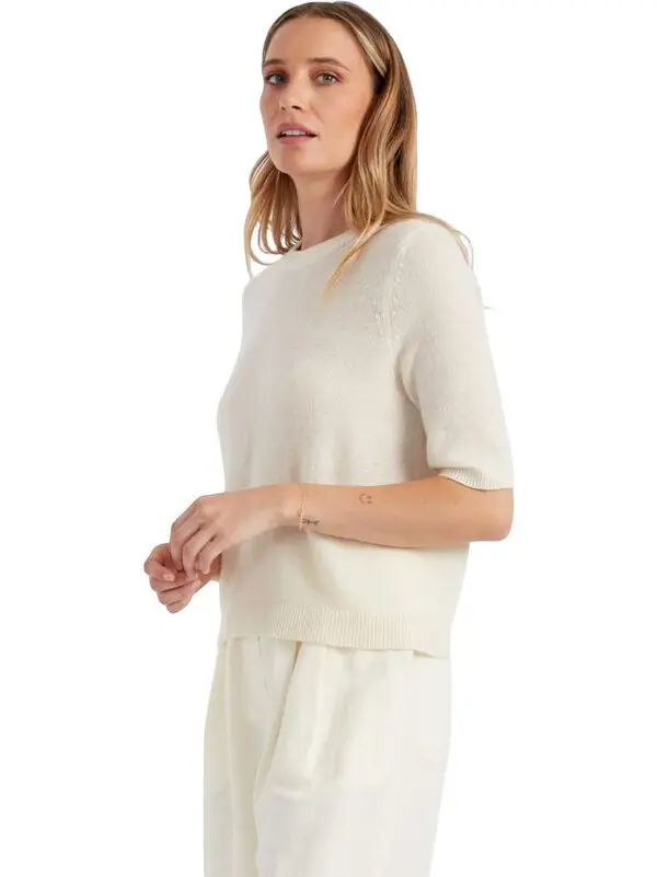 Chinti & Parker Cloud Cashmere Short Sleeve Tee - Cream