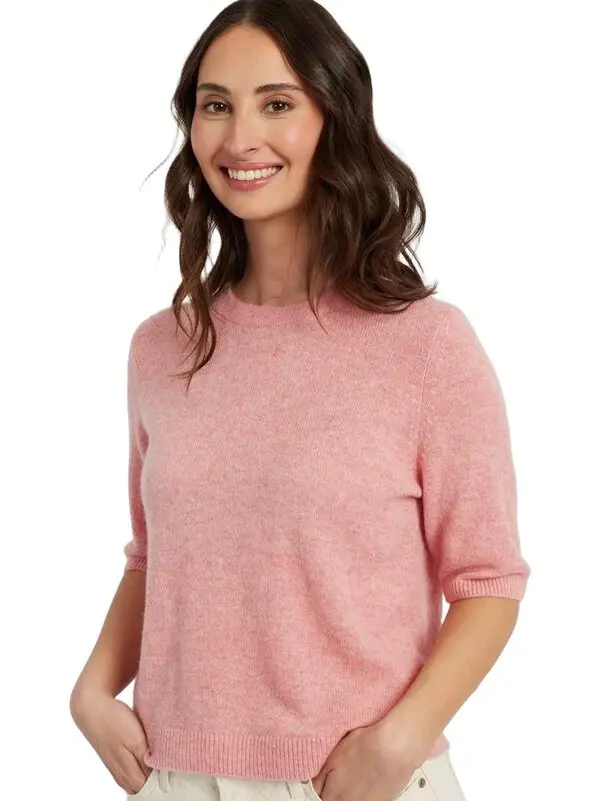 Chinti & Parker Cloud Cashmere Short Sleeve Tee - Pink Marl