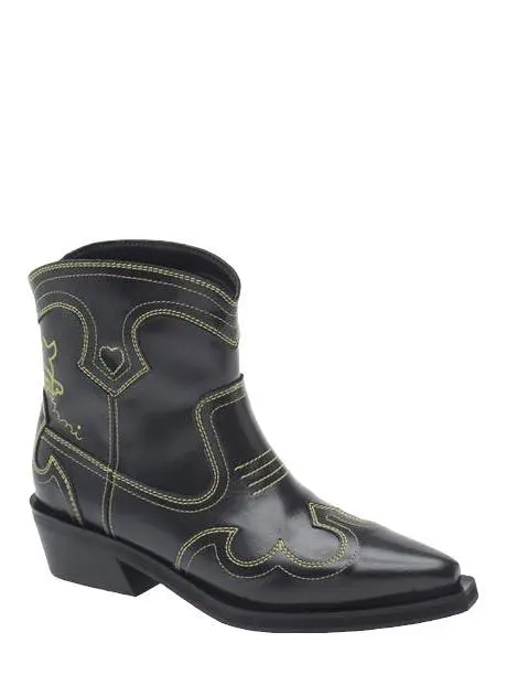 GANNI Embroidered Western Bootie - Blazing Yellow