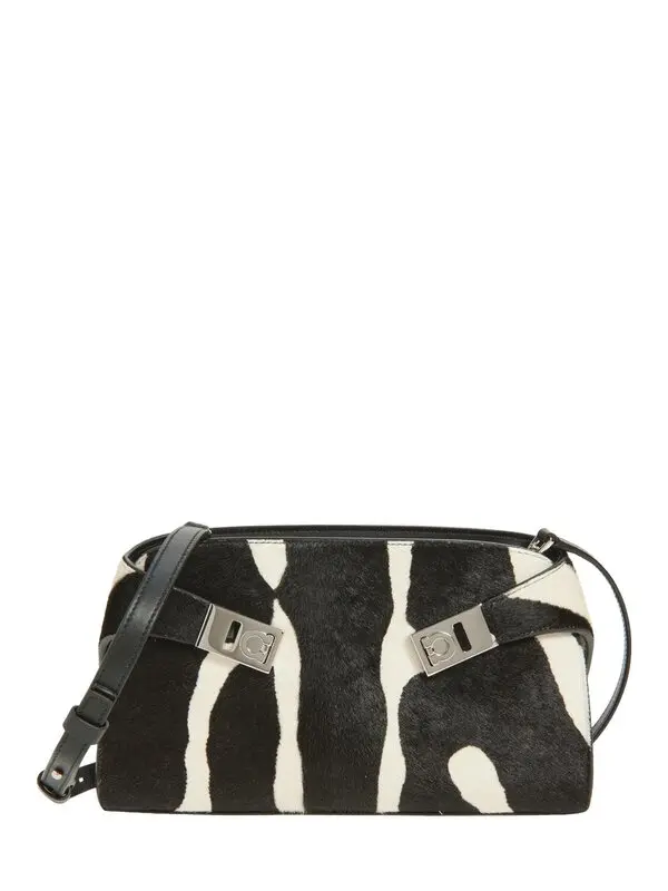 FERRAGAMO Hug Calf Hair Crossbody Bag - Kasba Bianco/nero