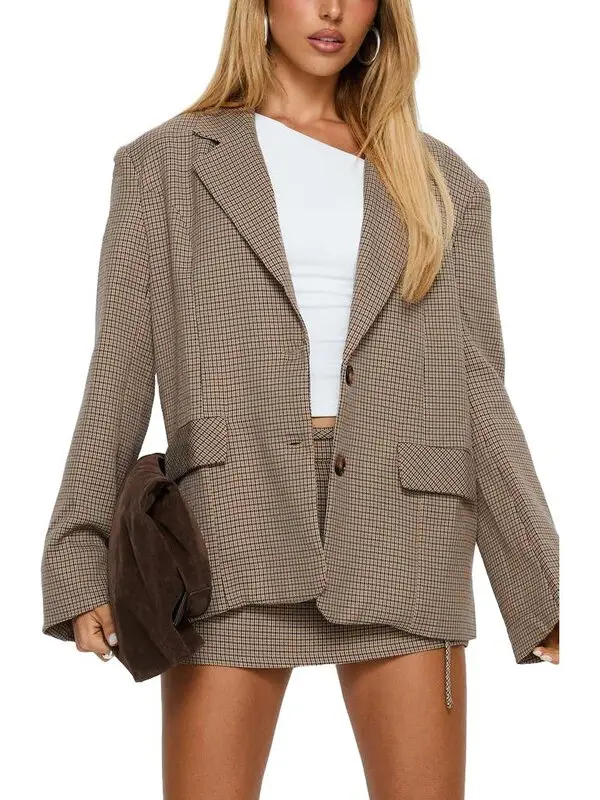 Princess Polly Deane Check Blazer - Brown Check