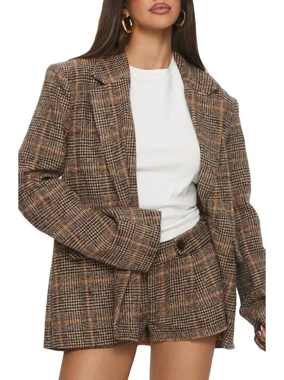 Princess Polly Ayvanna Oversized Glen Plaid Blazer - Brown Plaid
