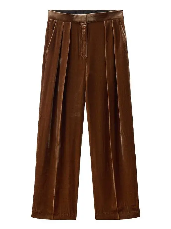 Mango Straight Leg Velvet Trousers - Caramel