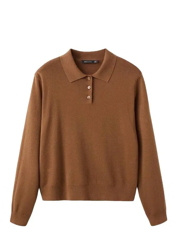 Mango Wool And Cotton Polo Sweater - Tobacco Brown