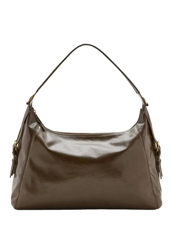 Mango Buckled Faux Leather Shoulder Bag - Khaki