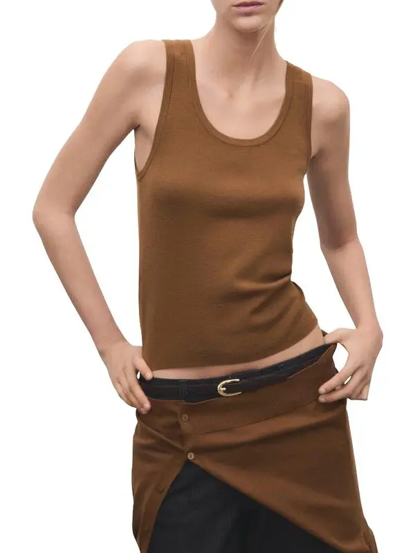 Mango Wool & Cotton Sweater Tank - Tobacco Brown