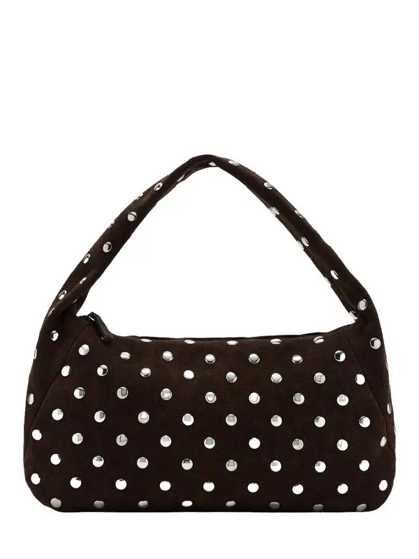Mango Studded Suede Shoulder Bag - Chocolate