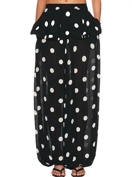 ADRIANA DEGREAS Polka Dot Peplum Wide Leg Pants - Black