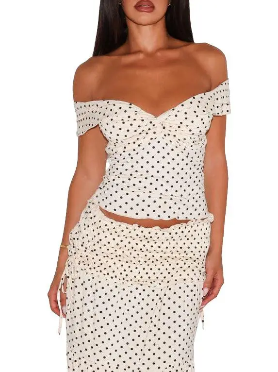 TIGER MIST Off-the-shoulder Polka Dot Top - White Polka Dot