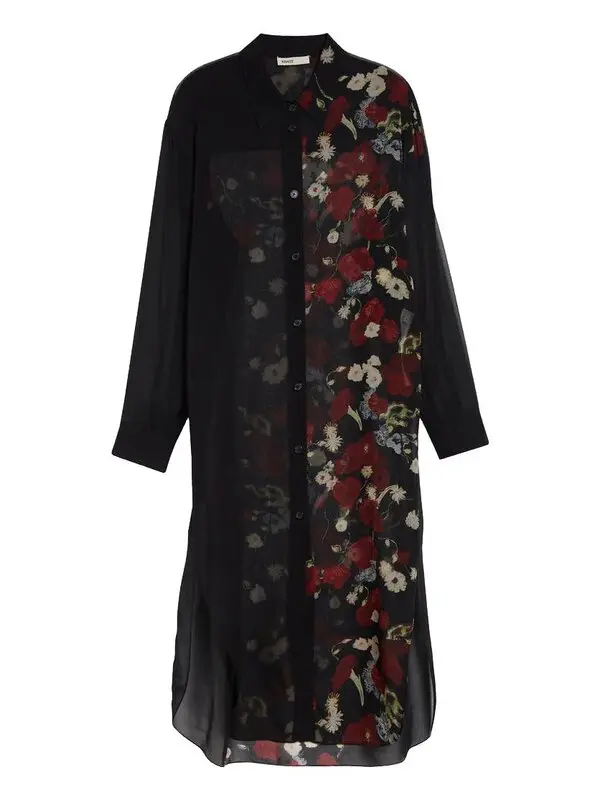 Khaite Gloria Long Sleeve Silk Chiffon Shirtdress - Black/red