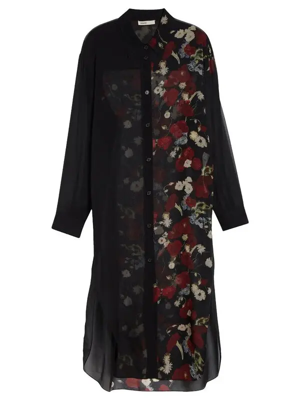 Khaite Gloria Long Sleeve Silk Chiffon Shirtdress - Black/red