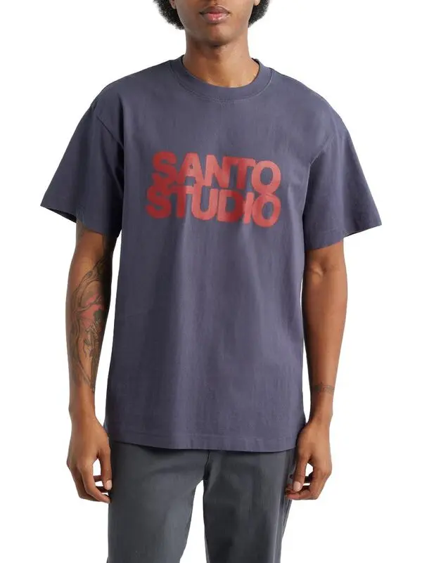 SANTO STUDIO Bold Logo Cotton Graphic T-shirt - Blue